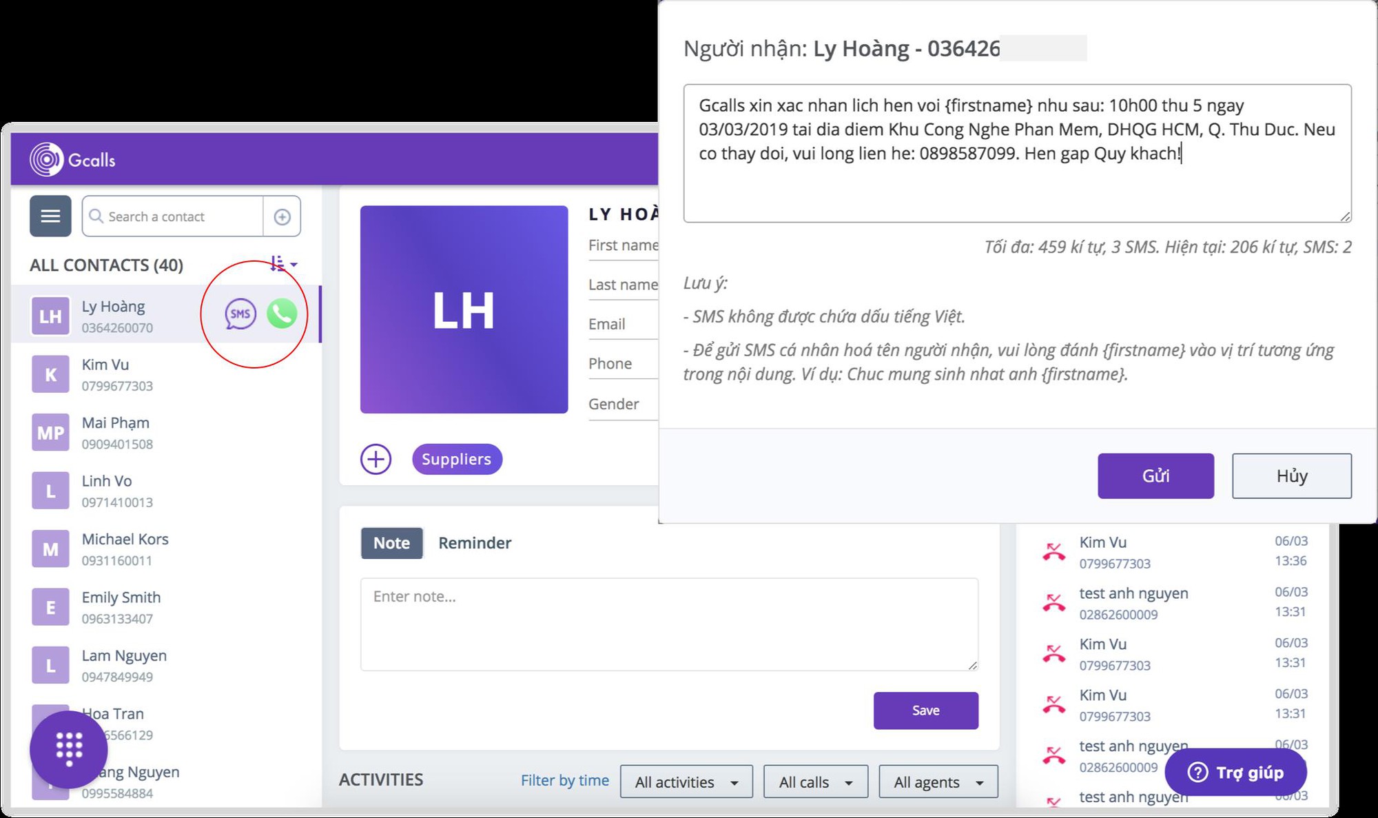 Giải pháp phần mềm Gcalls Plus Webphone tích hợp chức năng SMS Marketing