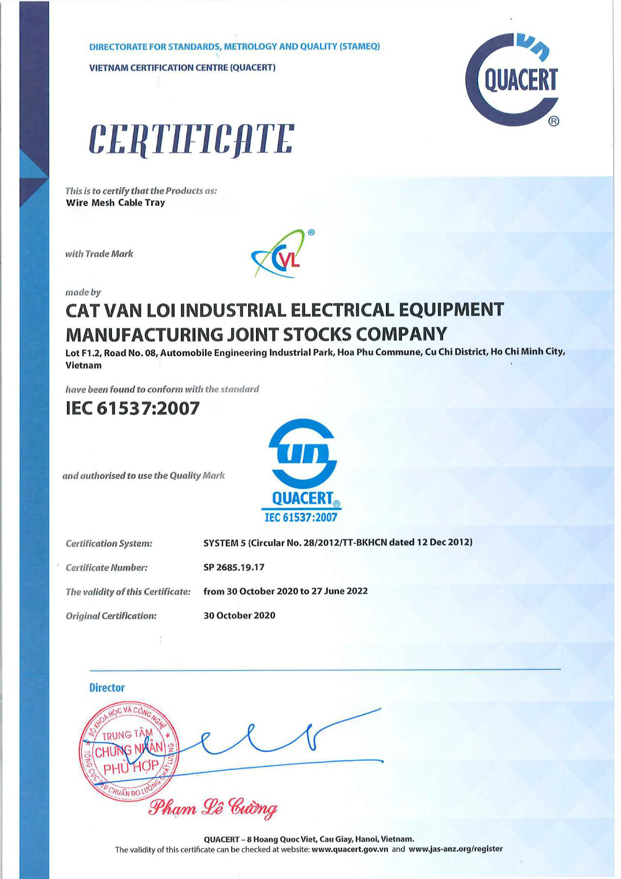 Công trình Việt chuộng sử dụng máng cáp dạng lưới IEC 61537 của Cát Vạn Lợi