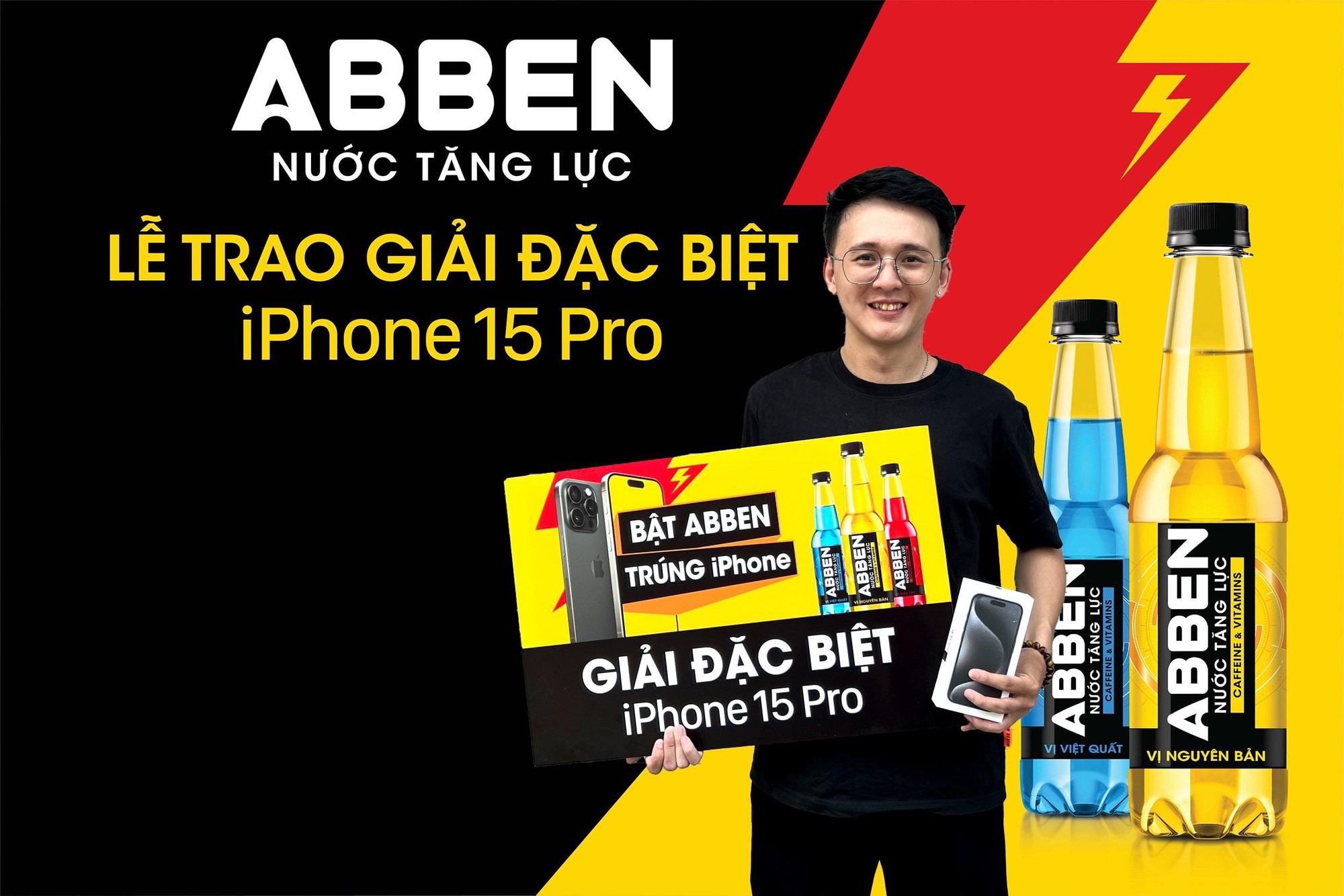 Cơ hội trúng iPhone 15 Pro miễn phí cùng nước tăng lực ABBEN
