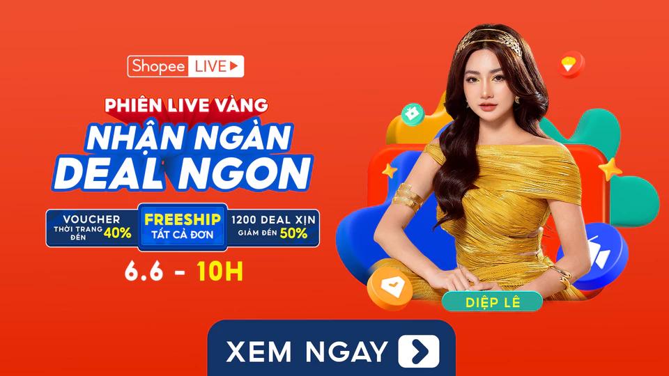 Đúng chất Mega Gold, Diệp Lê tung kho voucher 36 tỷ cùng 2 lượng vàng tặng khán giả Shopee Live