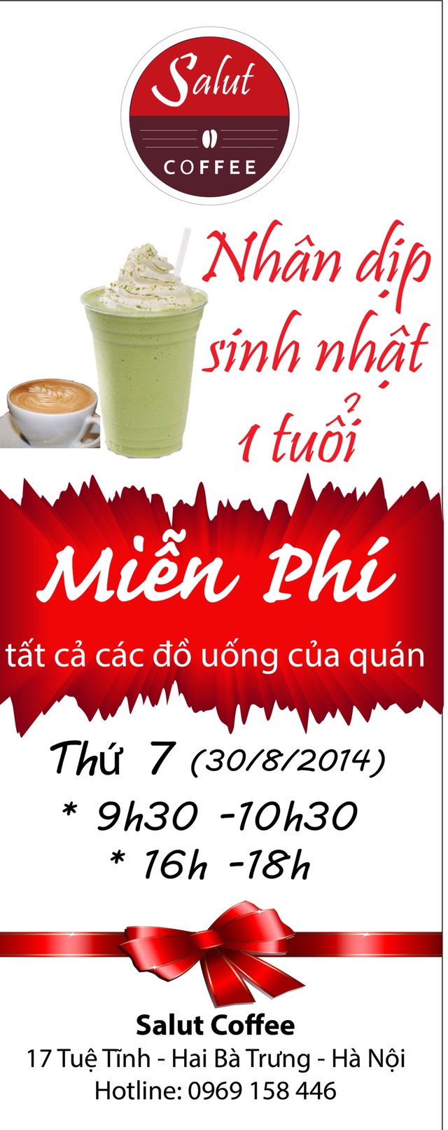 Thưởng thức hơn 100 đồ uống Take away miễn phí tại Salut Coffee